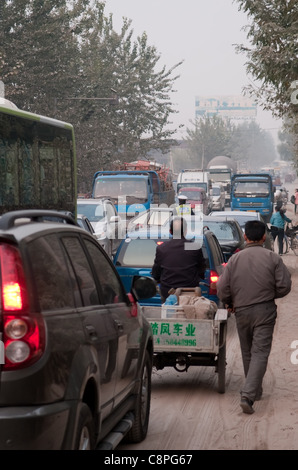 Hundreds of cars are stuck in gridlock, in the North of Beijing, as ...