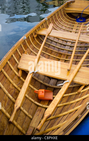 The structure of a wooden handmade rowboat / skiff / dinghy inside ...