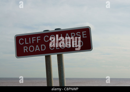 Warning sign "Cliff Collapse Road Closed" risk of falling Stock Photo ...