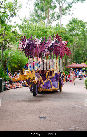 street entertainers and floats in mickeys jammin jungle parade in the ...