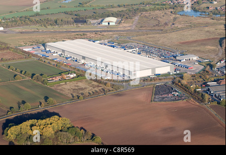 Aerial view of Tescos distribution centre warehouse and industrial ...