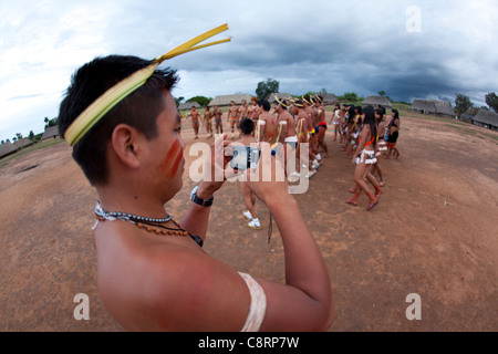 traditional dance by Xingu indians in the Amazone, Brazil Stock Photo ...