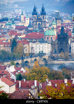 Charles Bridge view and the cityscape from Naplavka u Hergetovy Cihelny ...