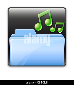 File folder with music note color vector grayscale icon. Music sign ...