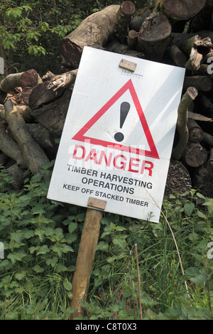 DANGER Harvesting operations sign exclamation mark warning black text ...