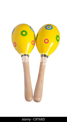 Percussion instrument and striped samba shaker isolated over white ...