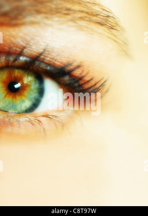 Eye close-up with vertical pupil shape. It gives the impression of e.g ...