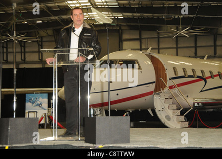 John Travolta at a public appearance for Bombardier Business Aircraft ...