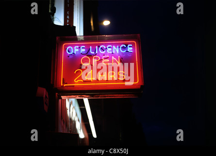 24 hour off licence advertising board England uk Stock Photo - Alamy
