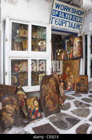 Greek Orthodox religious art icons in souvenirs and gifts shop in ...