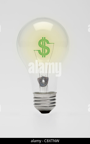 Light bulb with dollar sign inside on dark background Stock Photo - Alamy