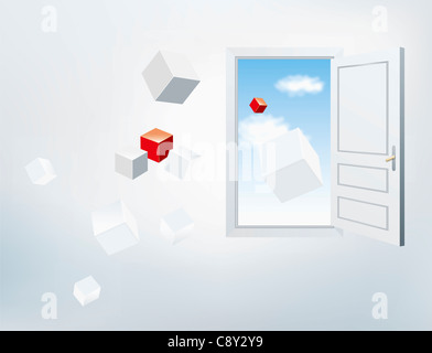Abstractive Image Of Cubes And An Open Door Stock Photo - Alamy