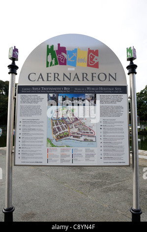 Information board and map of historic town in Castle Square, Caernarfon ...