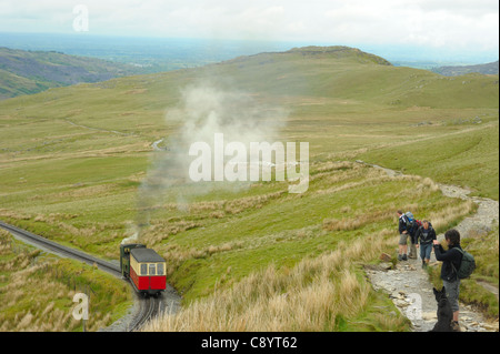 Snowdon Mountain Railway rack and pinion steam locomotive reaching ...