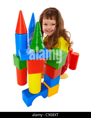 Children building a castle with cubes isolated on white Stock Photo - Alamy
