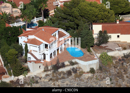 Aerial view of Spanish villa with swimming pool Stock Photo - Alamy