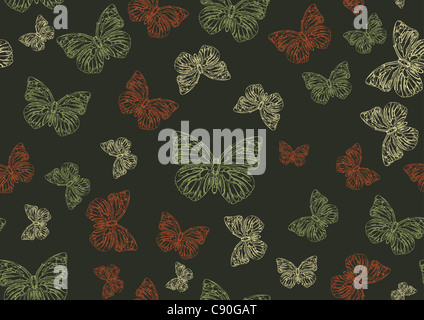 Vector illustration of many funky hand-drawn butterflies of different ...