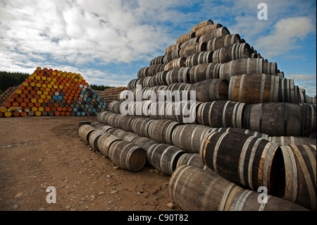 Empty oak barrels at Speyside Cooperage, Craigellachie, Aberdeenshire ...
