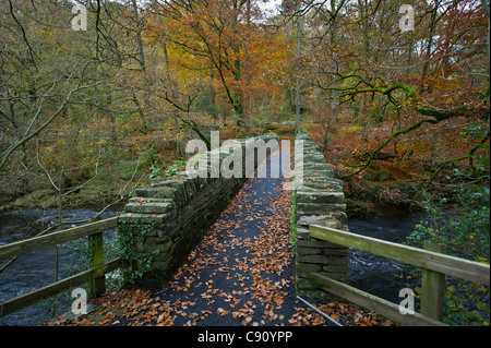 Autumn bridge over the River Brathay Clappersgate near Ambleside, Lake ...