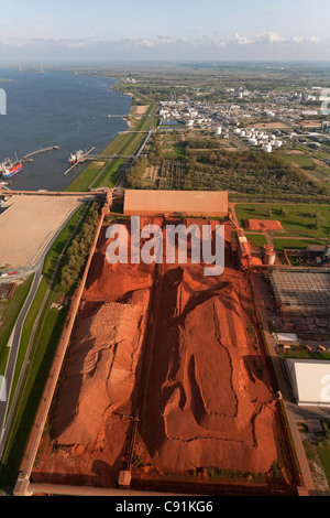 Aerial view of AOS bauxite loading wharf for aluminium production, site ...