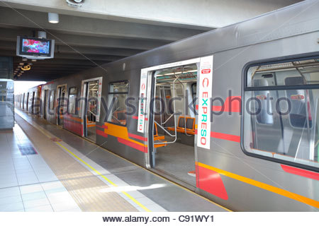 SANTIAGO, CHILE - A Santiago Metro train between Pajaritos and Neptuno ...