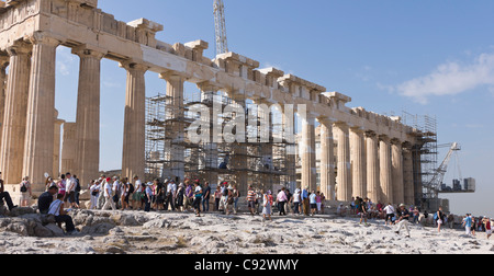 Athens - the Acropolis, Parthenon. Busy with groups of tourists from ...