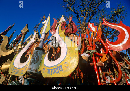 India, Madhya Pradesh, Chauragarh, nr Pachmarhi. Numerous tridents, or ...