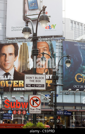 Billboards advertising Broadway shows on the Palace Theater in Times ...