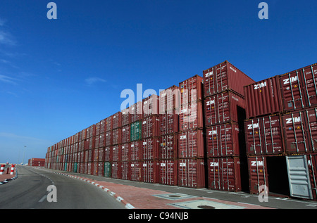 Cargo containers of Zim Israels biggest cargo shipping company stacked ...