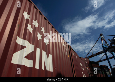 Cargo containers of Zim Israels biggest cargo shipping company stacked ...