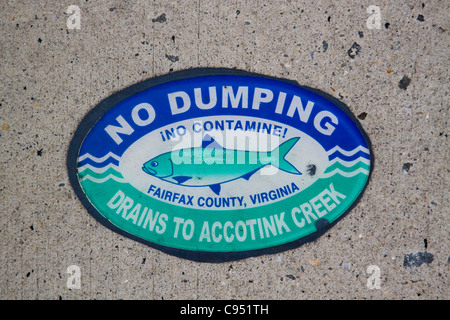 Fairfax County Virginia No Dumping Drains to Difficult Run sign on top ...