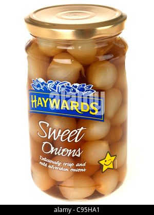 A jar of Haywards sweet pickled onions on a white background Stock ...