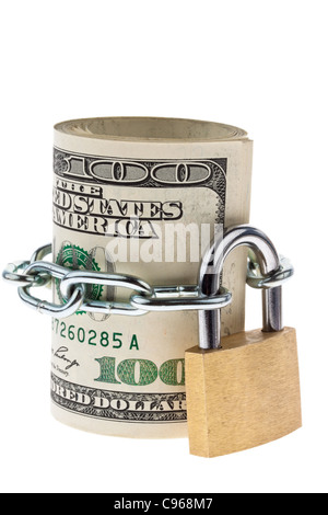 Many dollar banknotes are locked with a lock Stock Photo - Alamy
