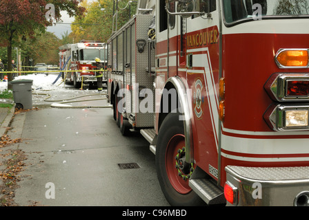 CAFS or Compressed Air Foam System Fire engines at the scene of a fire ...
