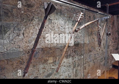Medieval mace replicas (flanged, spiked and flail). Castle of Leiria ...