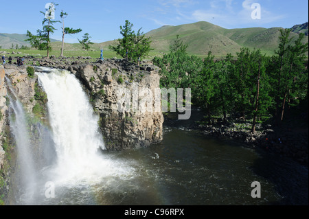 Ulaan Tsutgalan waterfall (also named as Orkhon Khurkhree) in Mongolia ...
