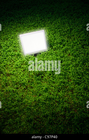 Computer Screen Outside In Grassy Field Stock Photo - Alamy