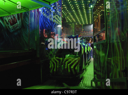 The "Ghost Train" fairground ride at Loughborough street fair. Scary ...