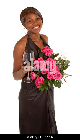 happy african american woman with red heart Stock Photo - Alamy