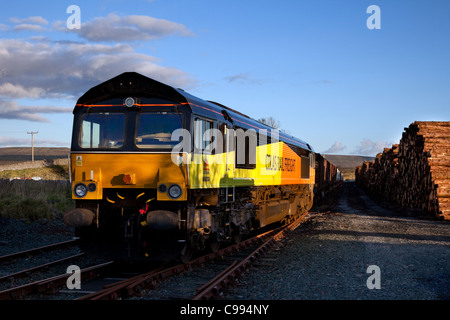 Colas Rail freight train transporting logs from Carlisle to processing ...
