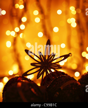 Golden Christmas background star ball ribbon, christmas card, place for ...