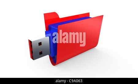 Red folder with documents and computer USB connection Stock Photo - Alamy