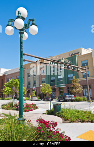 Sign for Old Town Monrovia, California above Myrtle Avenue and leading ...