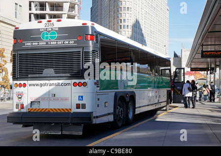 Union Station Bus Terminal, passengers lined-up to board Go buses used ...