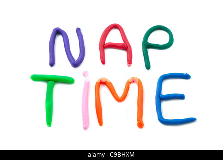 "Nap" written using child's clay isolated on a white background Stock ...
