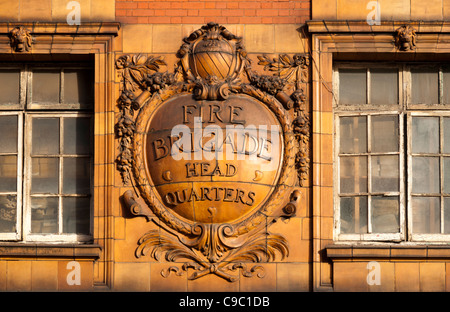London Fire Brigade crest on fire station, London Stock Photo - Alamy