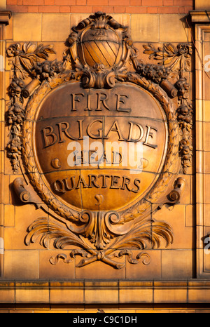 London Fire Brigade crest on fire station, London Stock Photo - Alamy