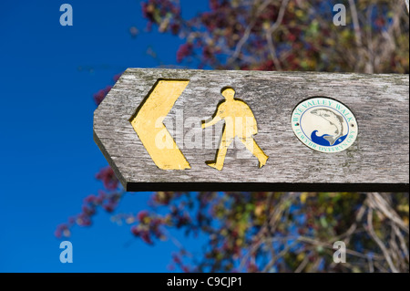 Bilingual Welsh English language signpost for pedestrians in centre of ...