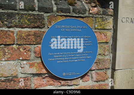 Blue plaque "The Prebandel Houses of Southwell" Southwell Minster ...
