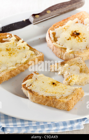 Grilled cheddar cheese on toast isolated on a white background Stock ...